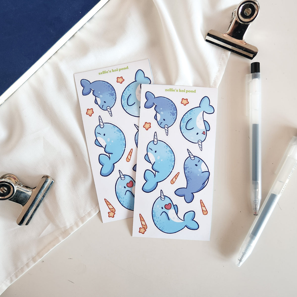 narwhal vinyl sticker sheet – Zellie's Koi Pond
