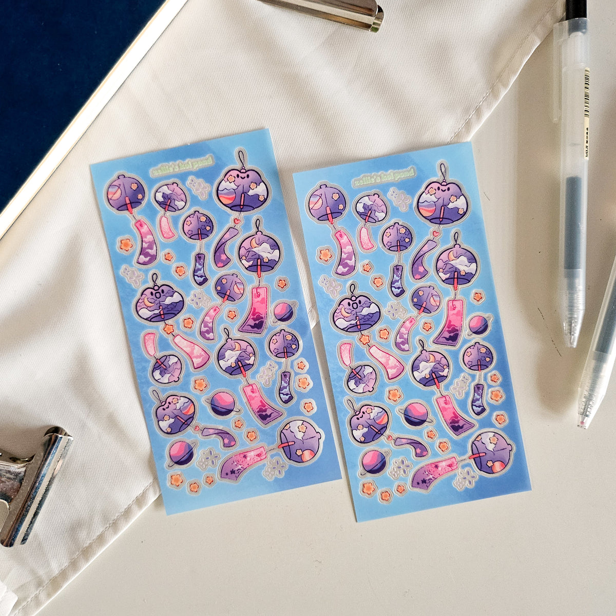 purple wind chime clear sticker sheet – Zellie's Koi Pond